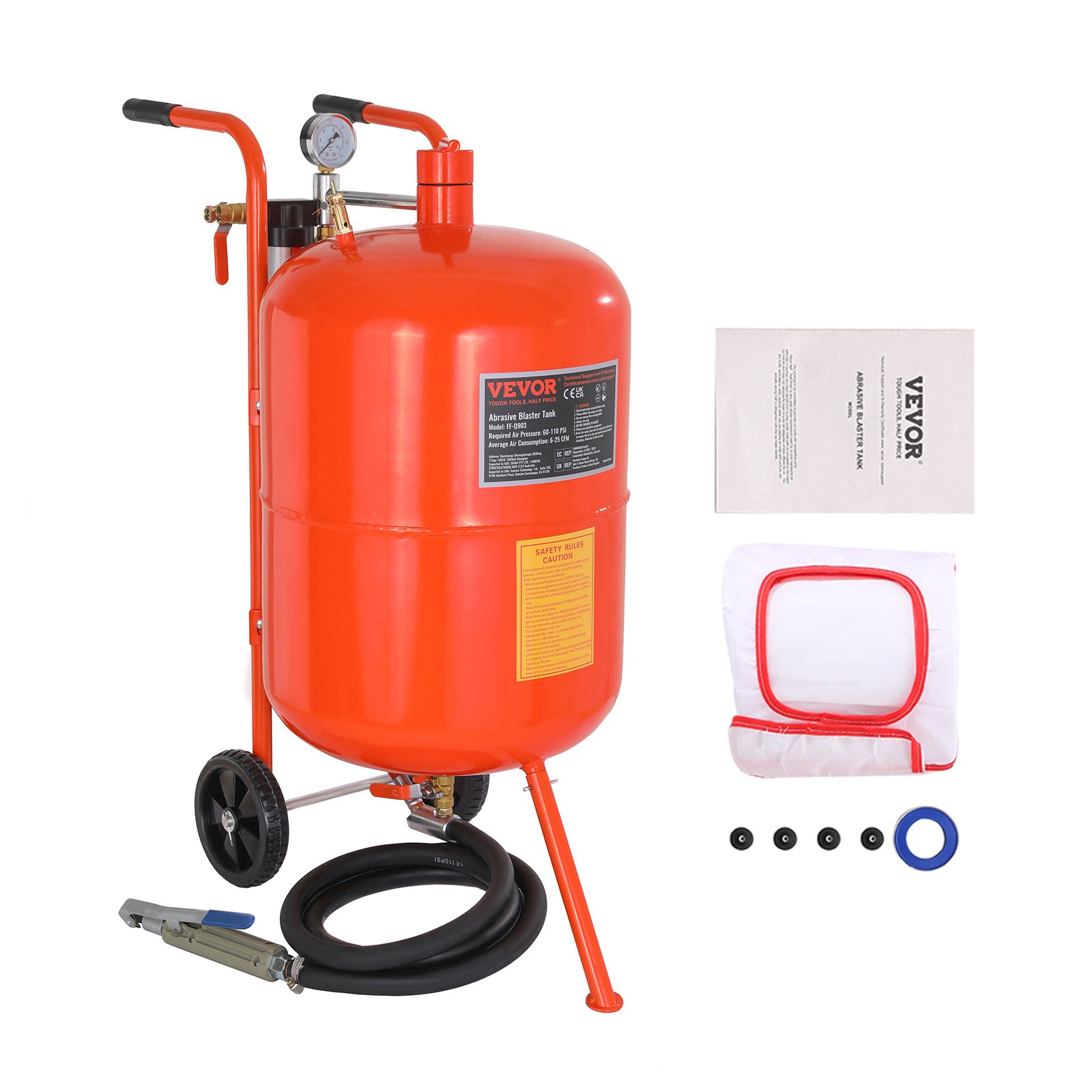 VEVOR 20 Gallon Sand Blaster Manual, 60-110 PSI