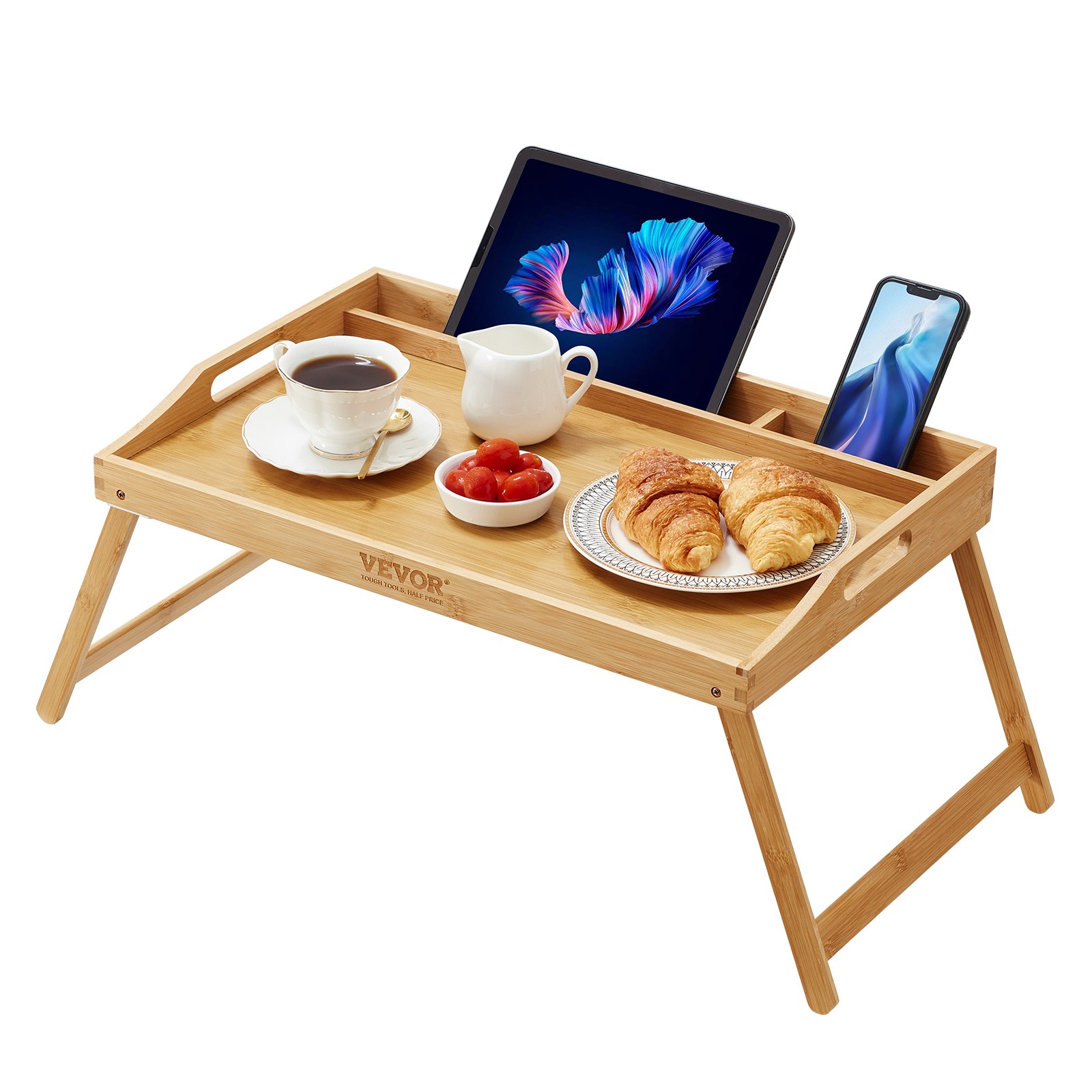 VEVOR Bed Tray Table with Foldable Legs & Media Slot Manual