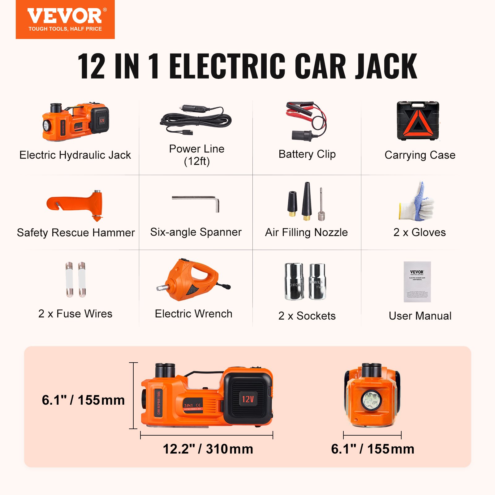 VEVOR Electric Car Jack Manual, 5 Ton/11023 LBS