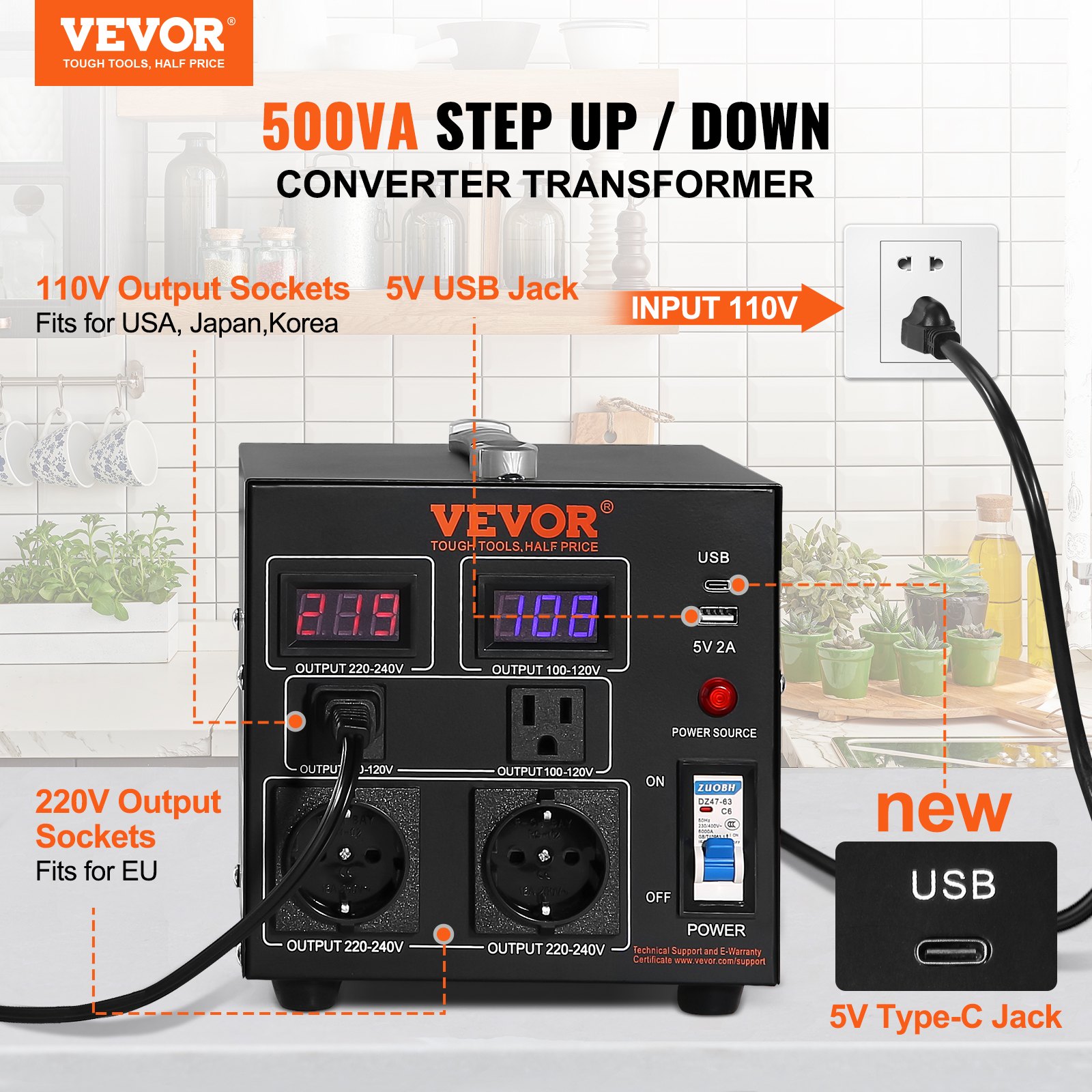 VEVOR Voltage Converter Transformer Manual, 500W