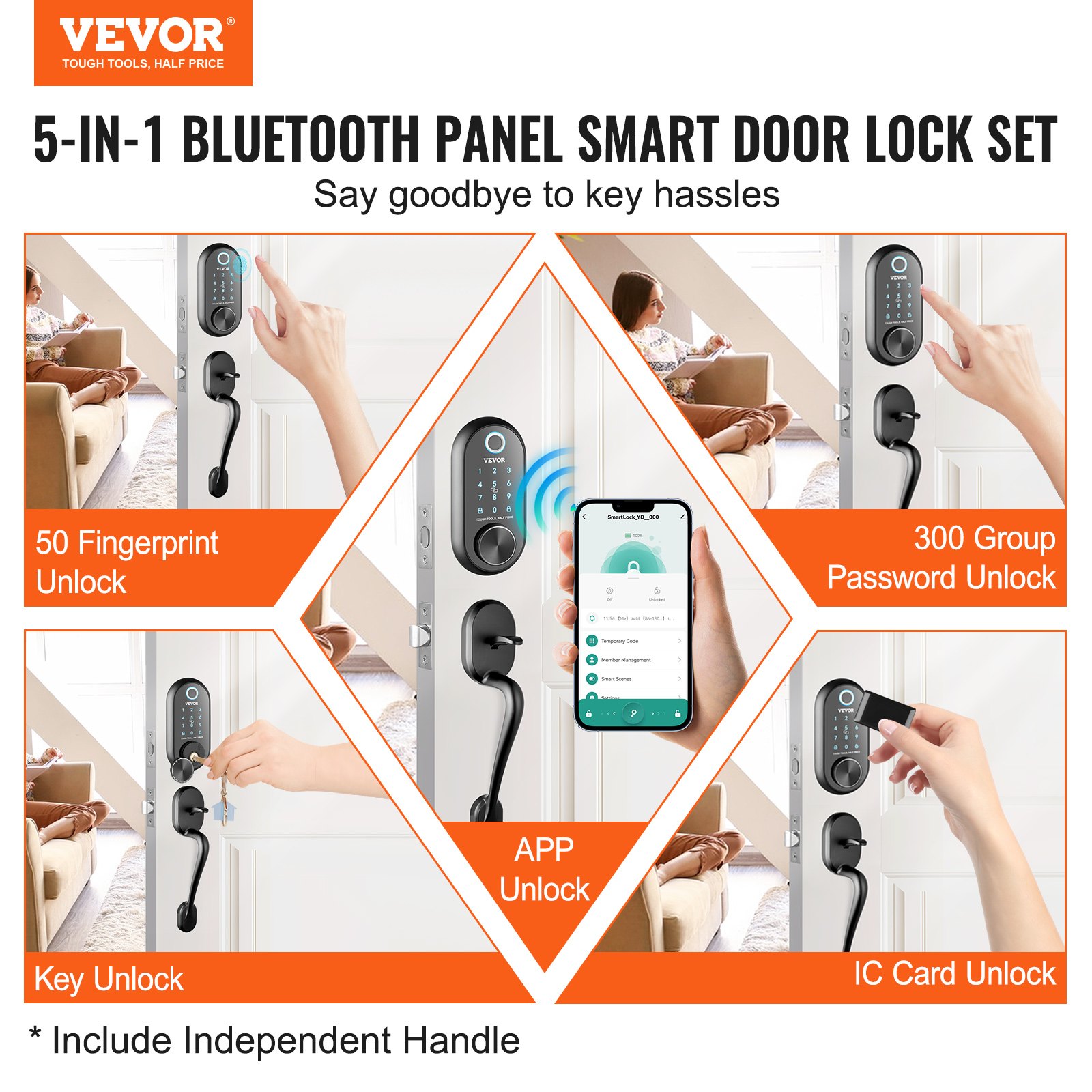 VEVOR Smart Lock Manual, 5-in-1 Smart Door Knob, Keyless