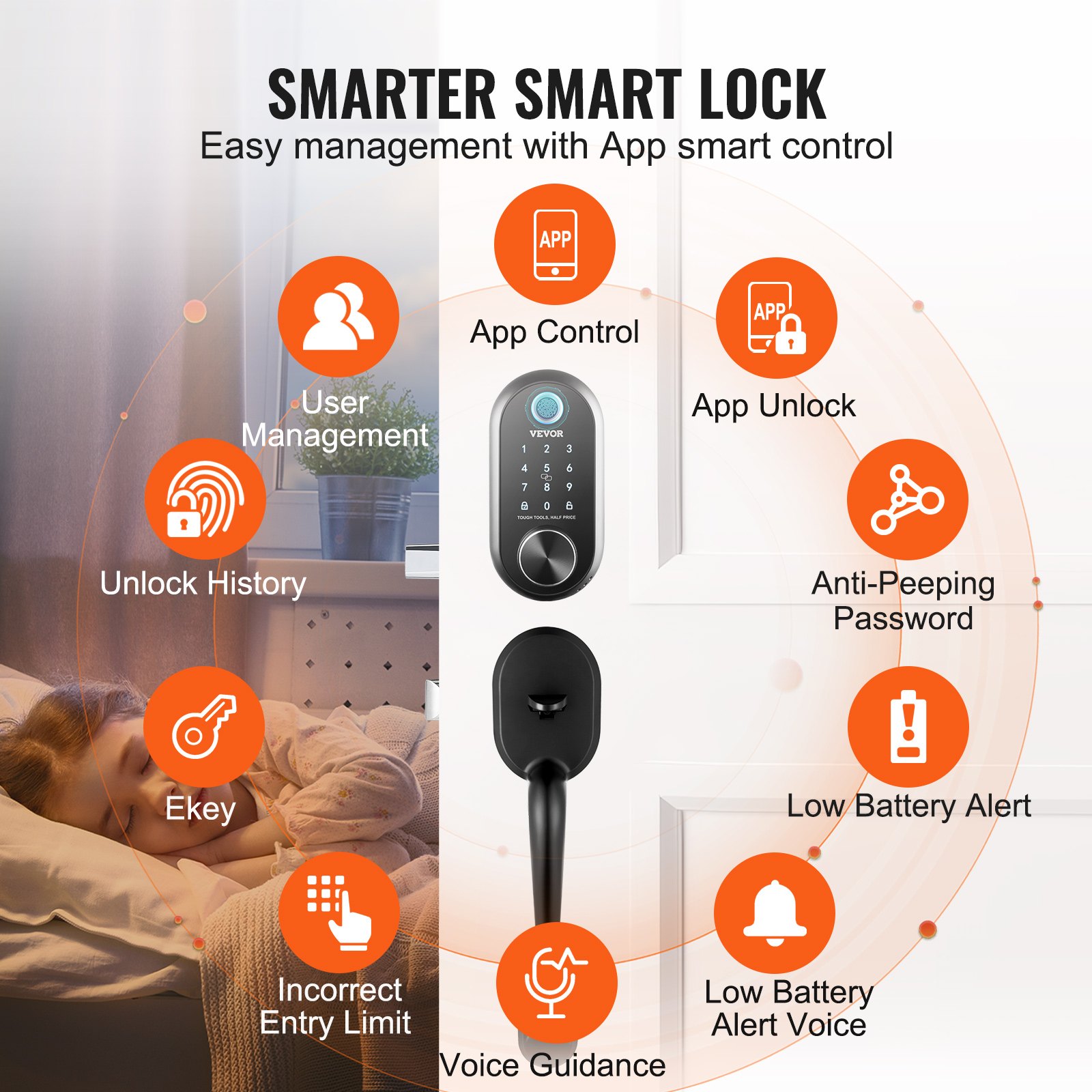VEVOR Smart Lock Manual, 5-in-1 Smart Door Knob, Keyless