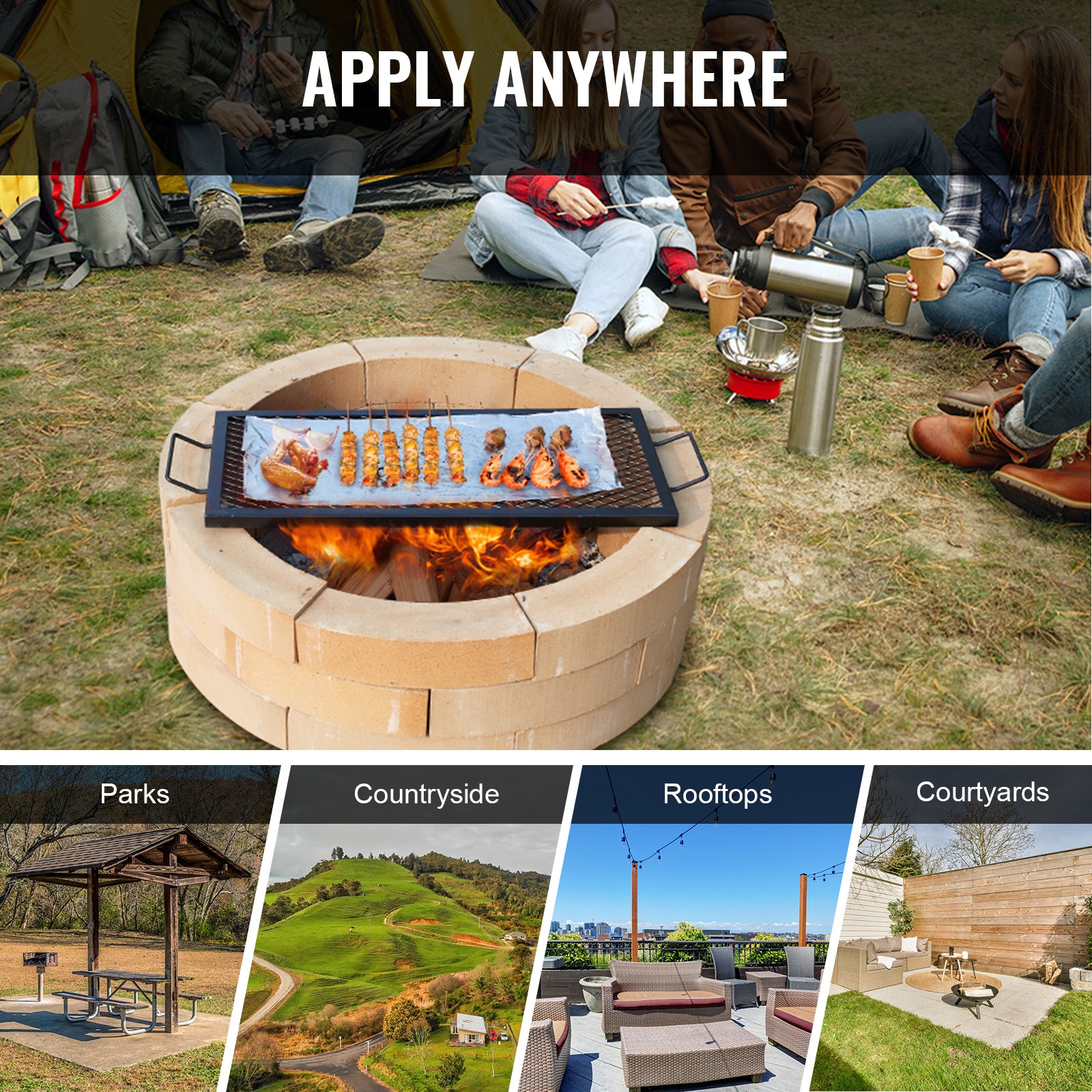 Fire Pit Grill Grate Manual, VEVOR X-Marks Grate, Rectangle