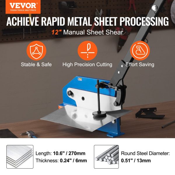 VEVOR 12" Manual Hand Plate Shear for Metal Sheet Processing