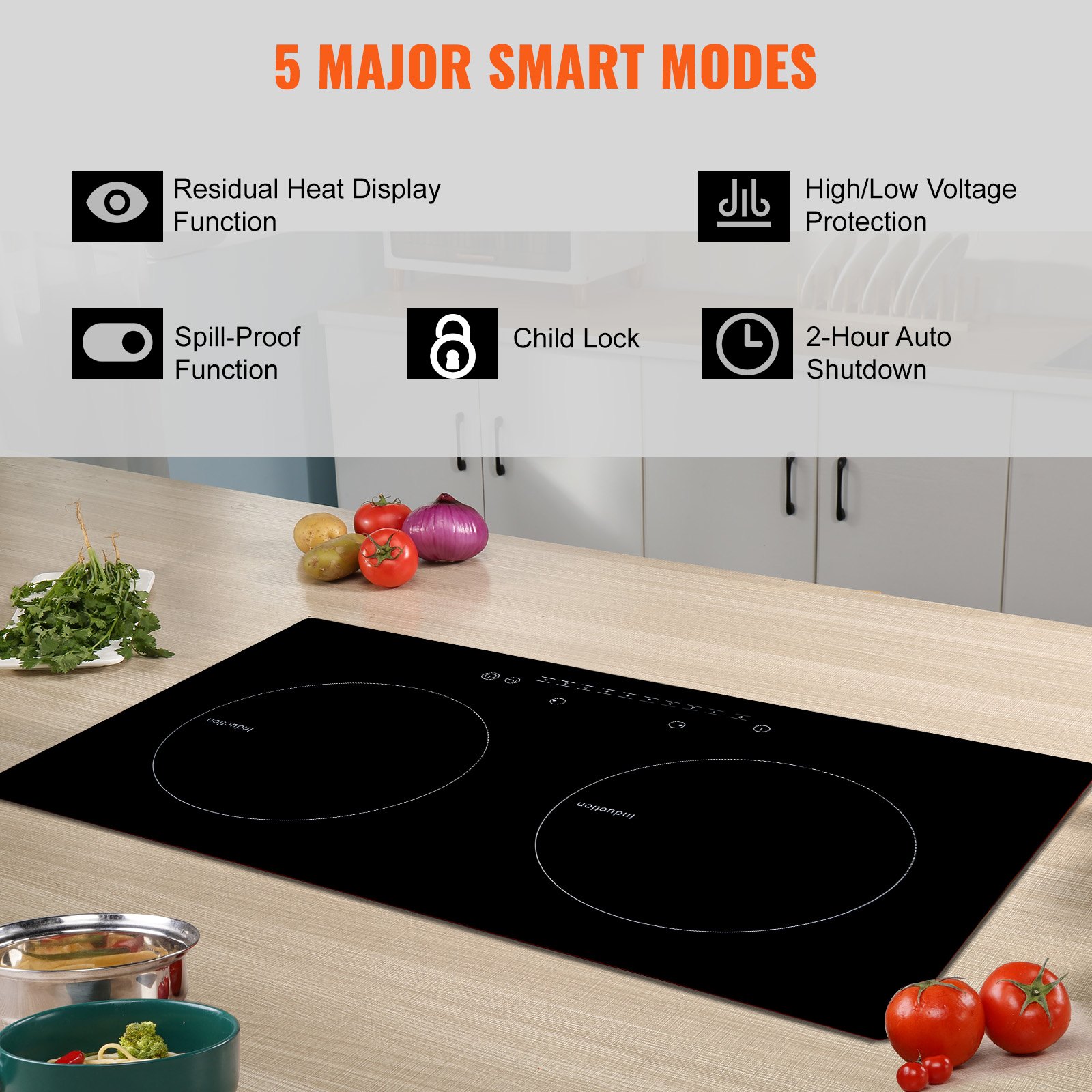 Electric Cooktop Manual, 2 Burners, 24'' Stove Top from VEVOR