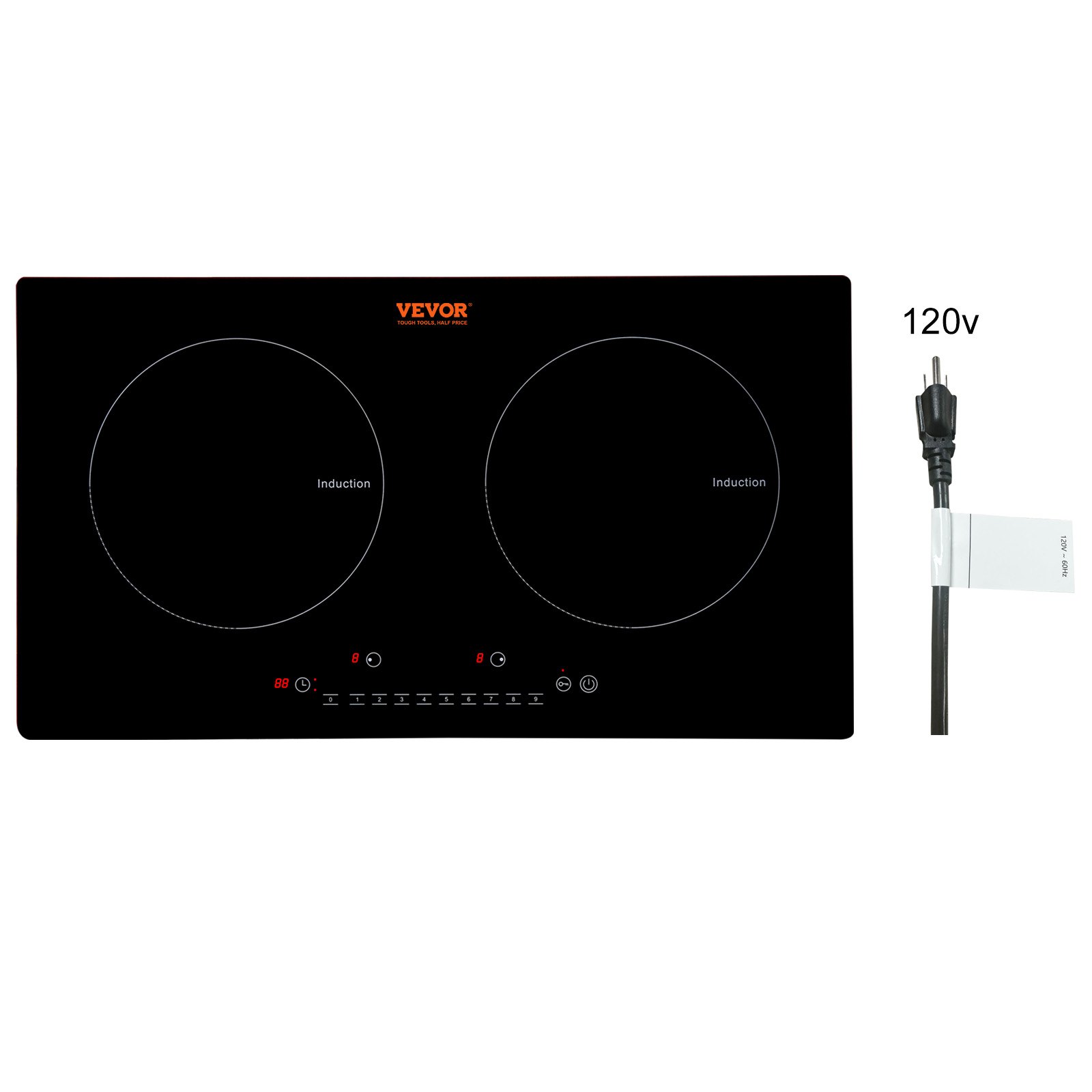 Electric Cooktop Manual, 2 Burners, 24'' Stove Top from VEVOR