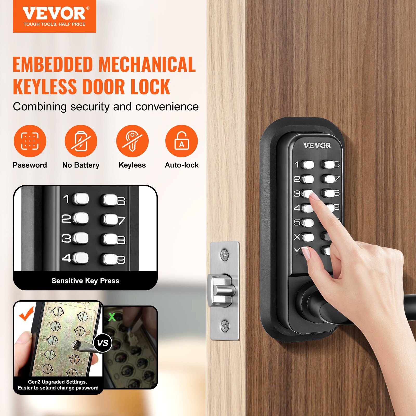 VEVOR Mechanical Keyless Entry Door Lock Manual, 14-Digit