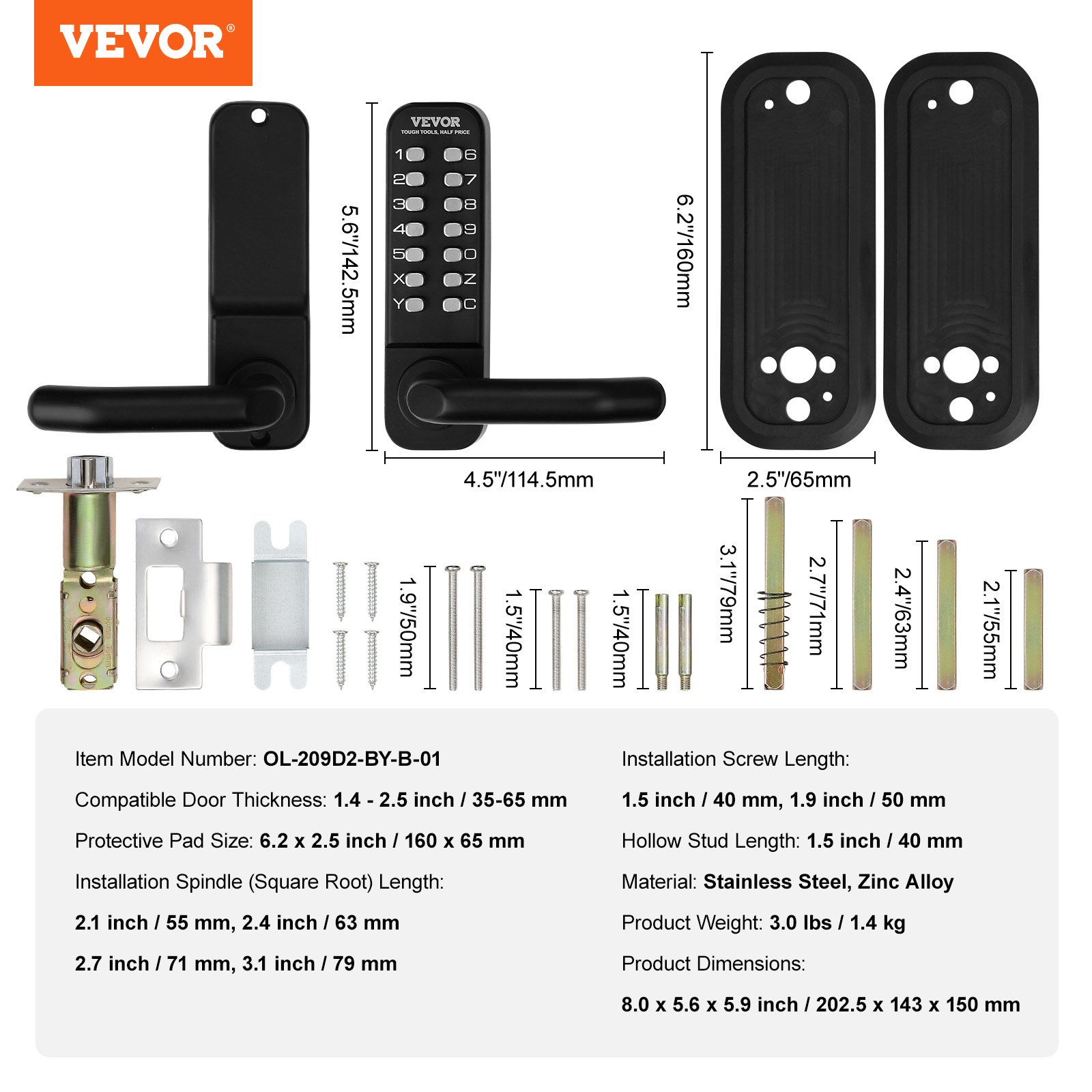 VEVOR Mechanical Keyless Entry Door Lock Manual, 14-Digit