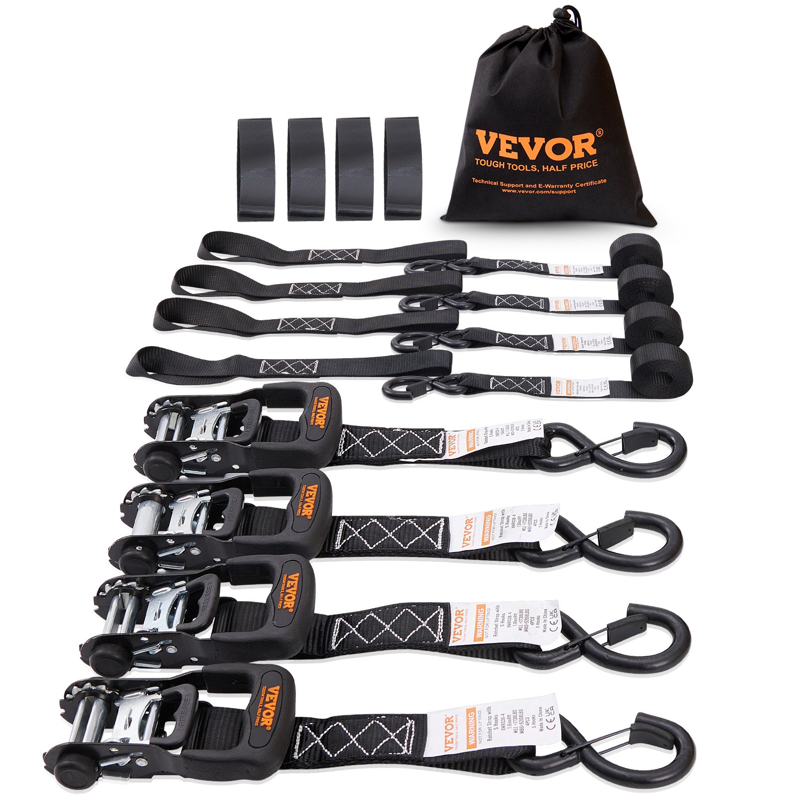 VEVOR Ratchet Tie Down Straps (4PK) Manual, 5208 lb Max
