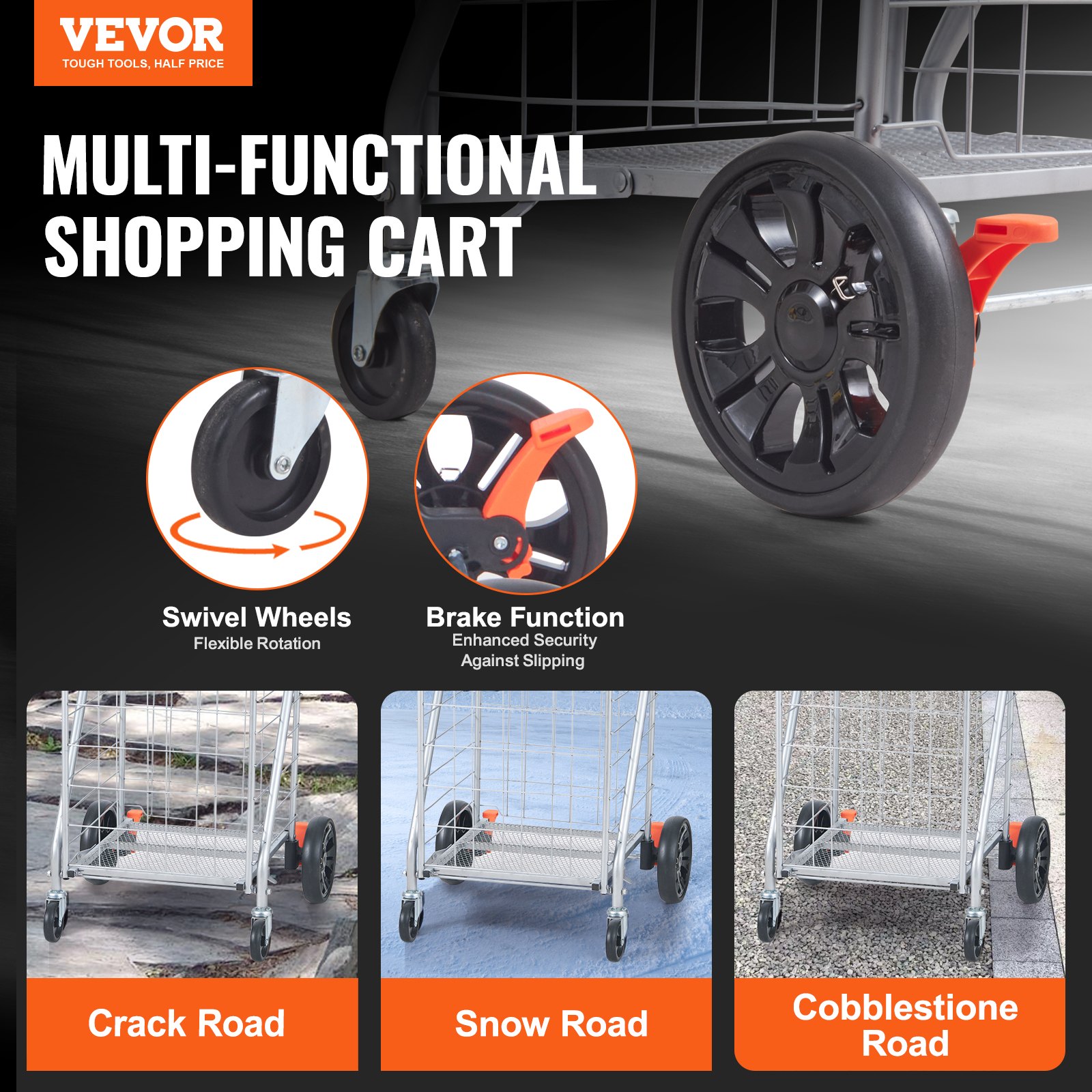 Manuálny skladací nákupný vozík VEVOR, maximálna nosnosť 110 kg