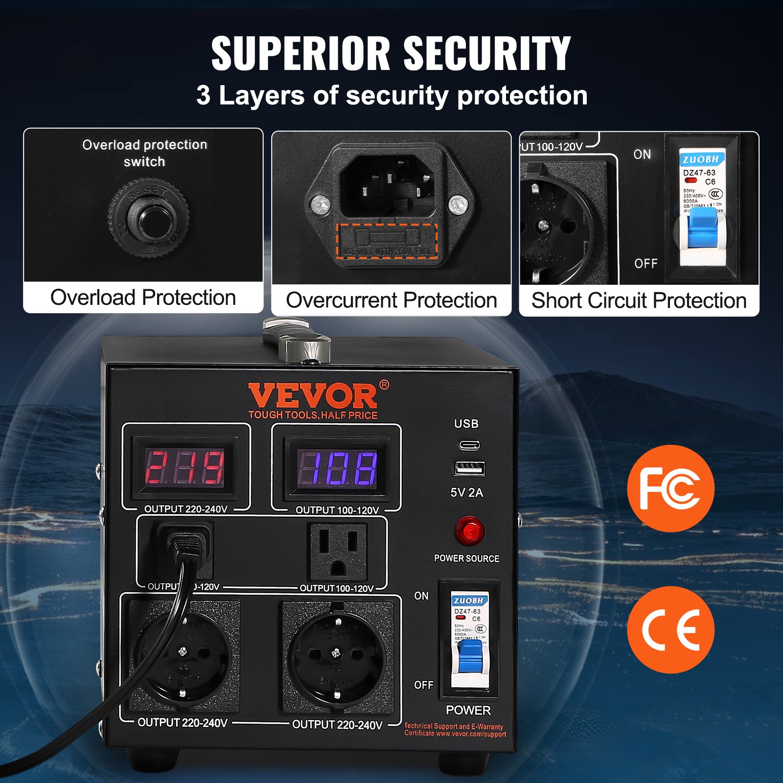 VEVOR Voltage Converter Transformer, 2000W Manual