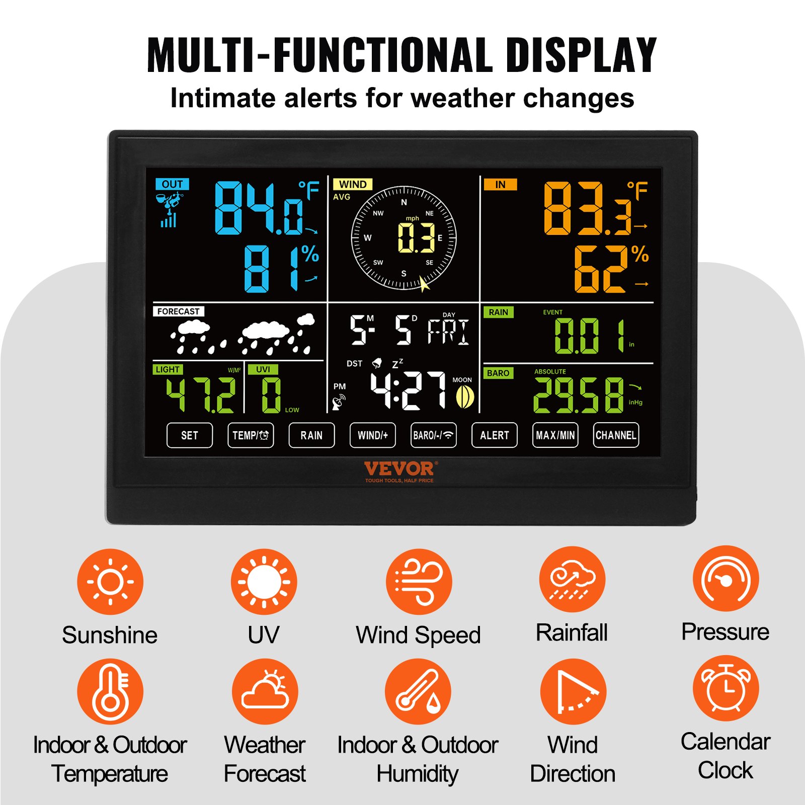 VEVOR 7-in-1 Wireless Weather Station Manual. Color Display